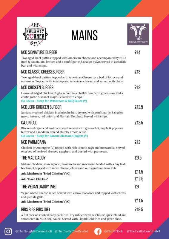 Menus - The Crafty Cow Bristol