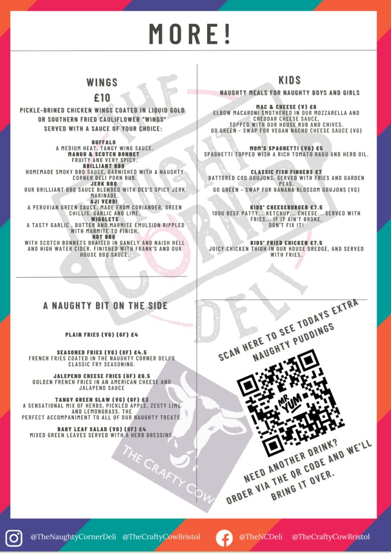 Menus - The Crafty Cow Bristol